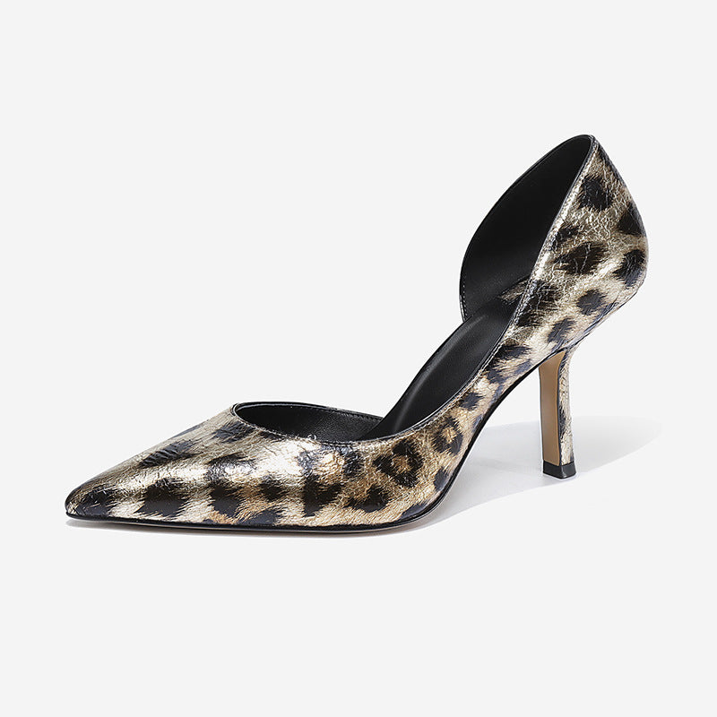 Leopard Print Red Soled High Heels French Sexy Shallow Mouth Slim Hee ...